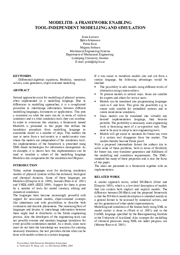 Pdf Modelith A Framework Enabling Tool Independent Modelling And Simulation