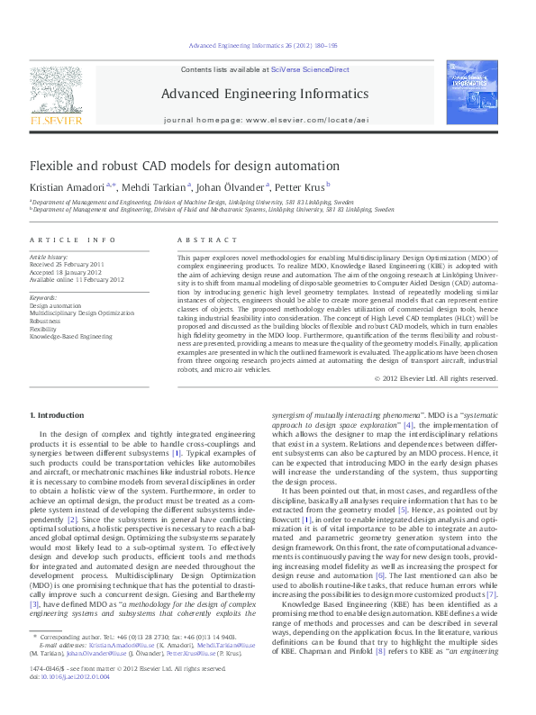 (PDF) Flexible and robust CAD models for design automation