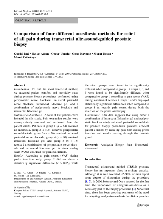 (PDF) Comparison of four different anesthesia methods for relief of all ...