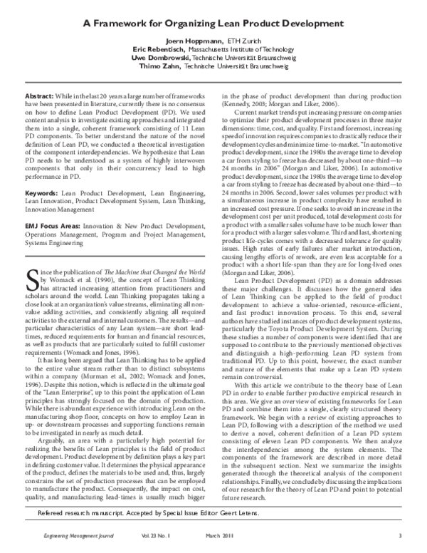 (PDF) A Framework for Organizing Lean Product Development