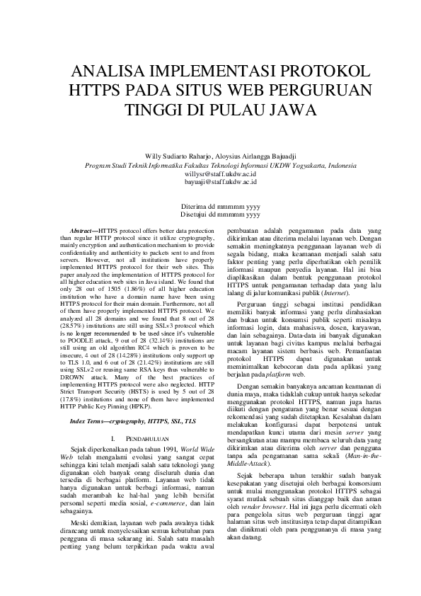 (PDF) ANALISA IMPLEMENTASI PROTOKOL HTTPS PADA SITUS WEB PERGURUAN TINGGI DI PULAU JAWA