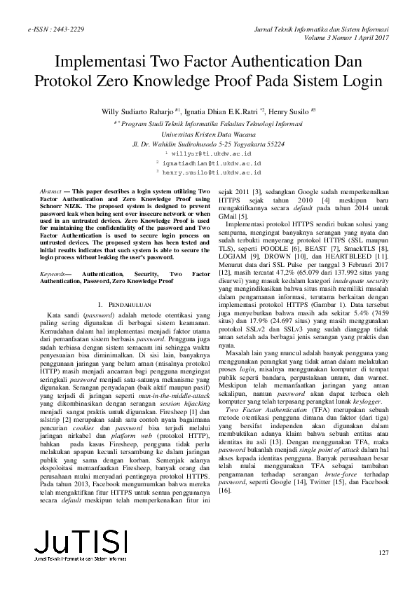 (PDF) Implementasi Two Factor Authentication Dan Protokol Zero Knowledge Proof Pada Sistem Login