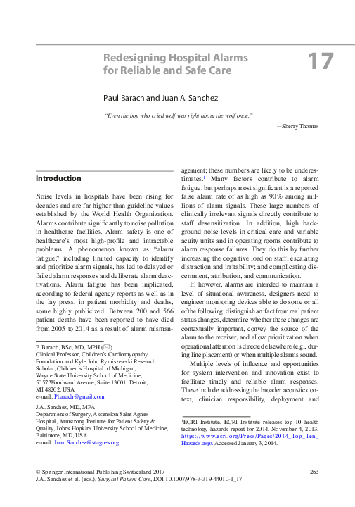 (PDF) Redesigning Hospital Alarms for Reliable and Safe Care