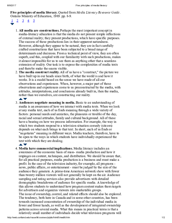 (PDF) Five principles of media literacy