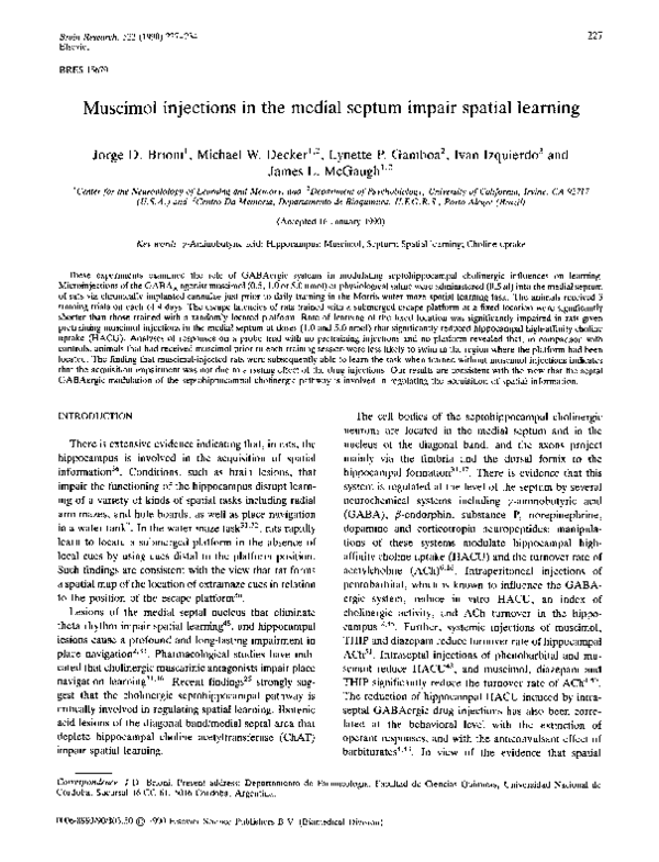 (PDF) Muscimol injections in the medial septum impair spatial learning