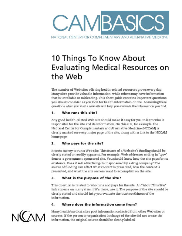 (PDF) Things to know when evaluating online health resources