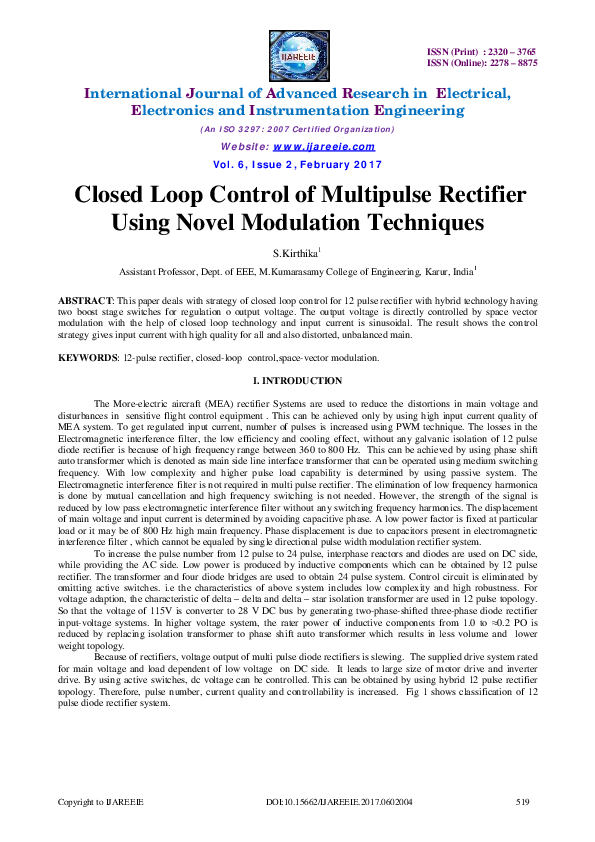 Pdf Closed Loop Control Of Multipulse Rectifier Using Novel