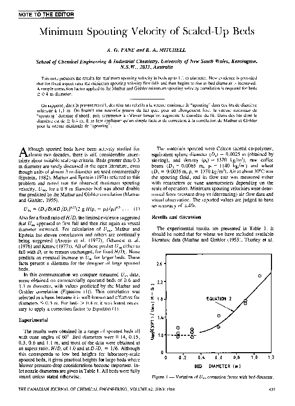 (PDF) Minimum spouting velocity of scaled-up beds