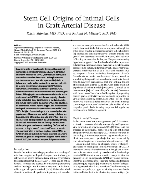 (PDF) Stem cell origins of intimal cells in graft arterial disease