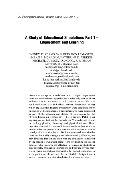 (PDF) A study of educational simulations part i-engagement and learning