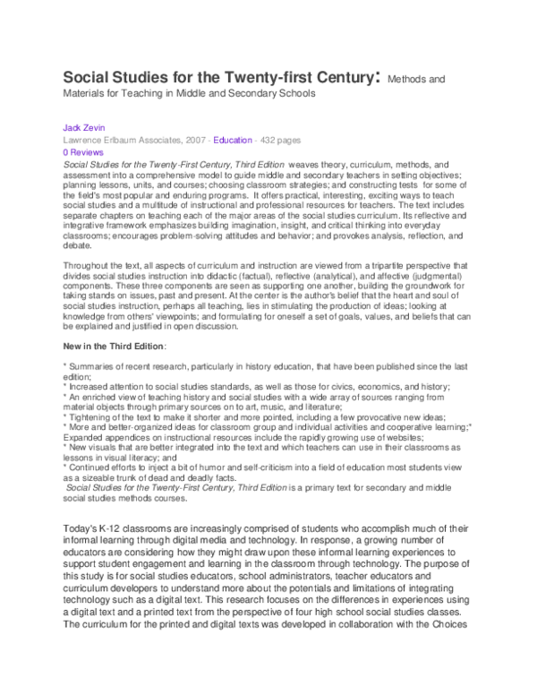 (DOC) Social Studies for the Twenty-first Century: Methods and ...
