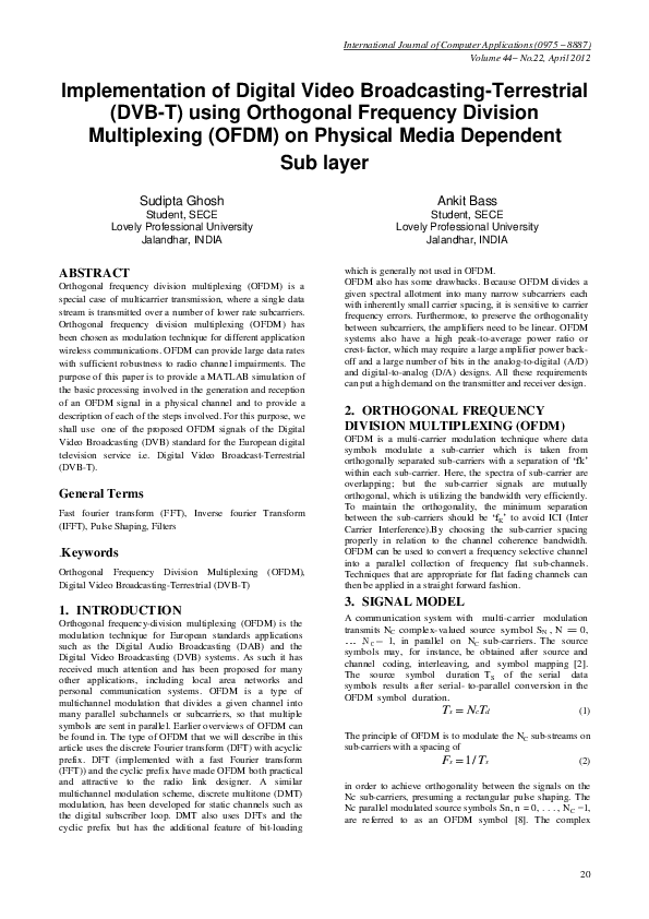 Pdf Performance Analysis Of Dvb T2 Using Mimo Ofdm Technique Tawsif E Chowdhury