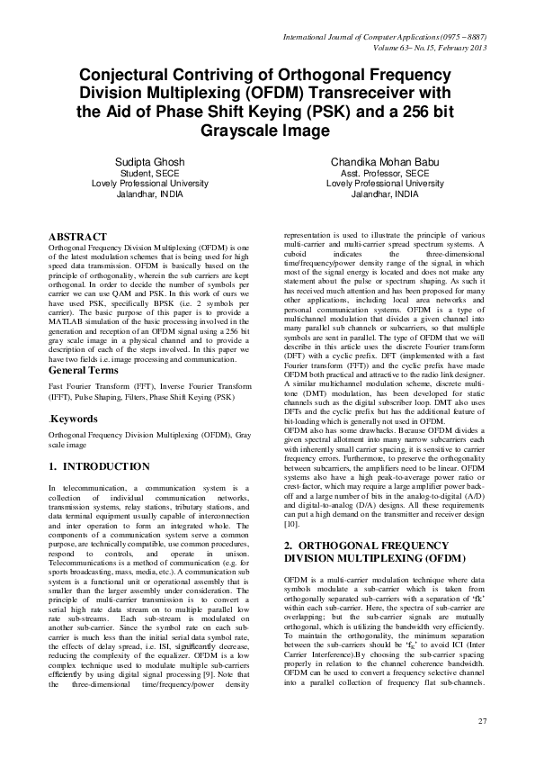 (PDF) Conjectural Contriving of Orthogonal Frequency Division ...