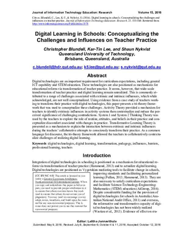 (PDF) Digital Learning in Schools: Conceptualizing the Challenges and ...