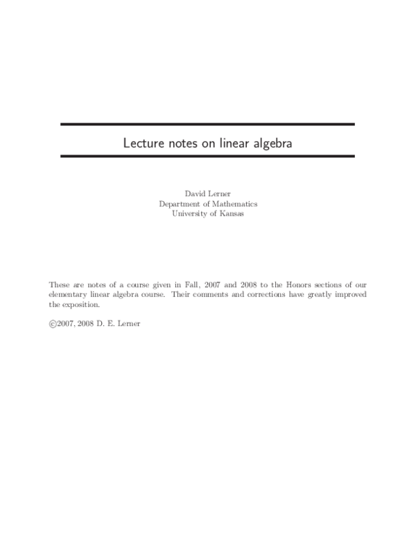 (PDF) Lecture notes on linear algebra