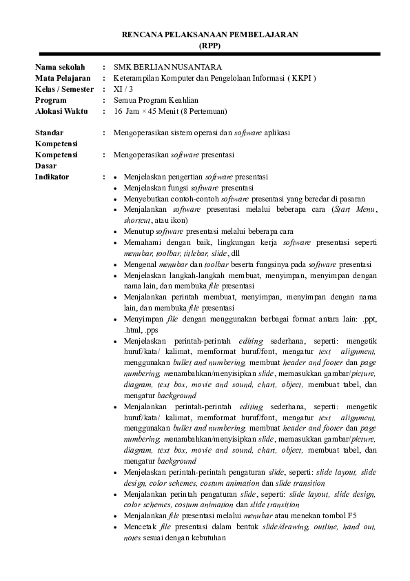 (DOC) RENCANA PELAKSANAAN PEMBELAJARAN (RPP) Nama sekolah