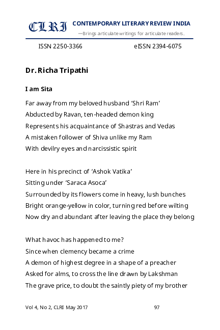 (PDF) I am Sita- Poem by Dr. Richa Tripathi