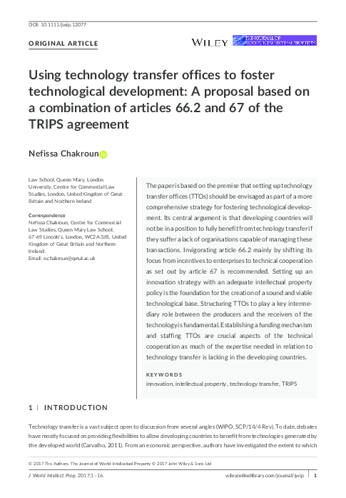 (PDF) Using technology transfer offices to foster technological ...