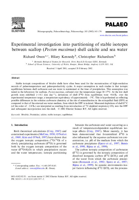 (PDF) Experimental investigation into partitioning of stable isotopes between scallop (Pecten ...