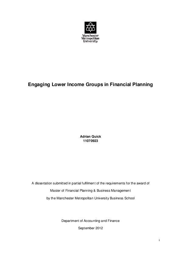 Engaging Lower Income Groups in Financial Planning