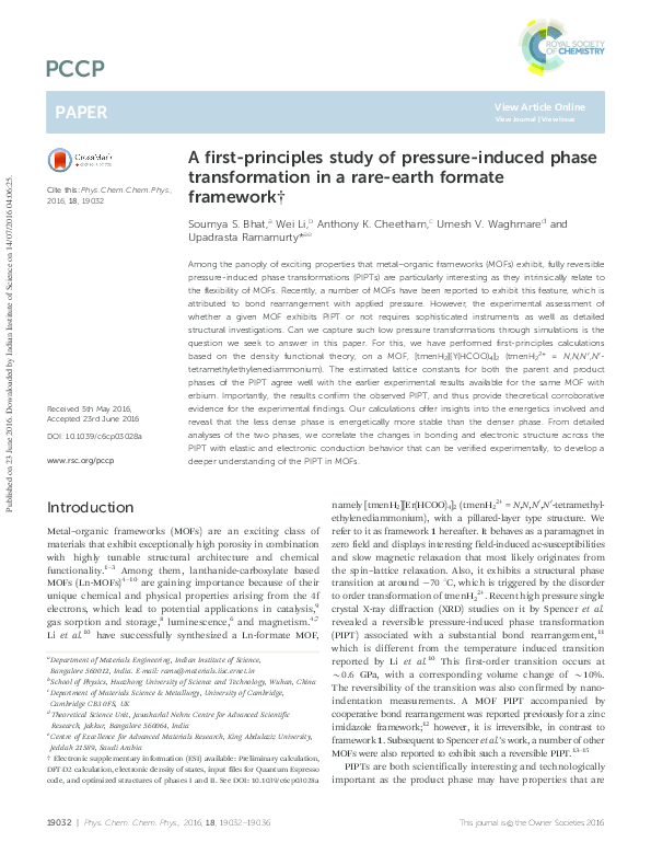 (PDF) A first-principles study of pressure-induced phase transformation in a rare-earth formate ...