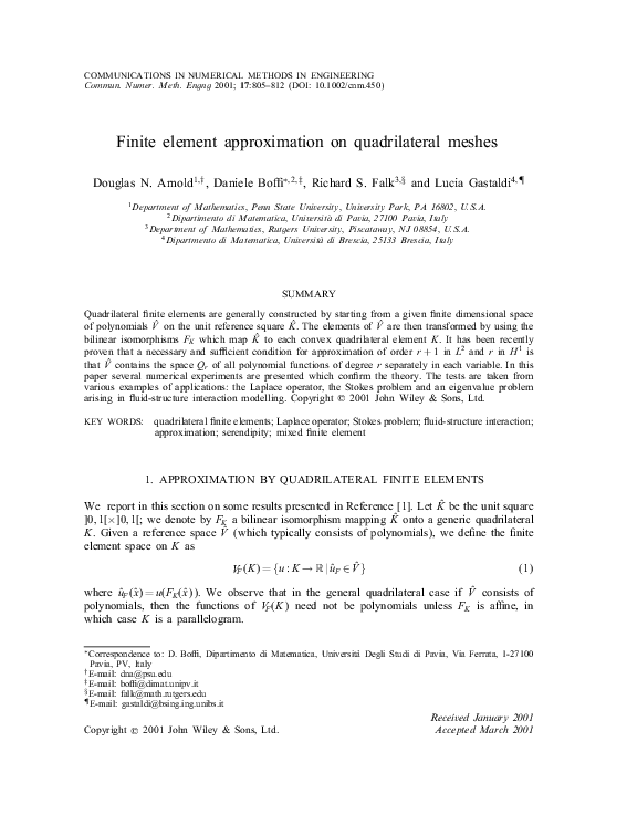(PDF) Finite element approximation on quadrilateral meshes