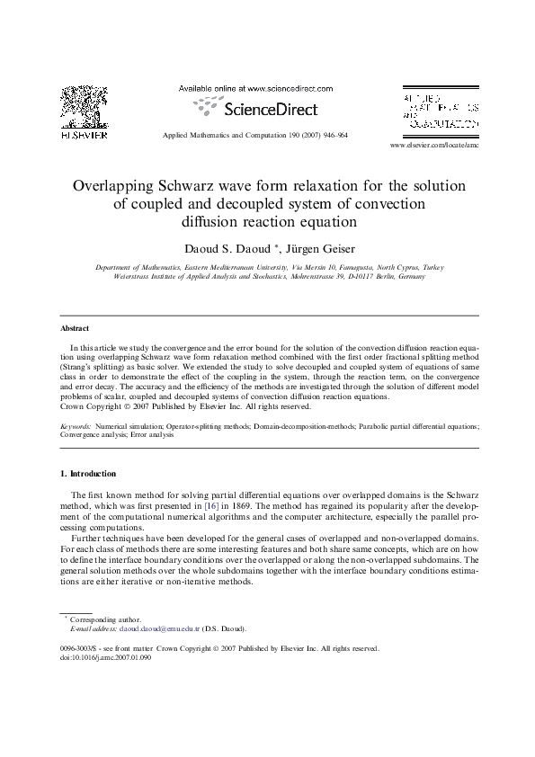 Pdf Overlapping Schwarz Wave Form Relaxation For The Solution Of Coupled And Decoupled System