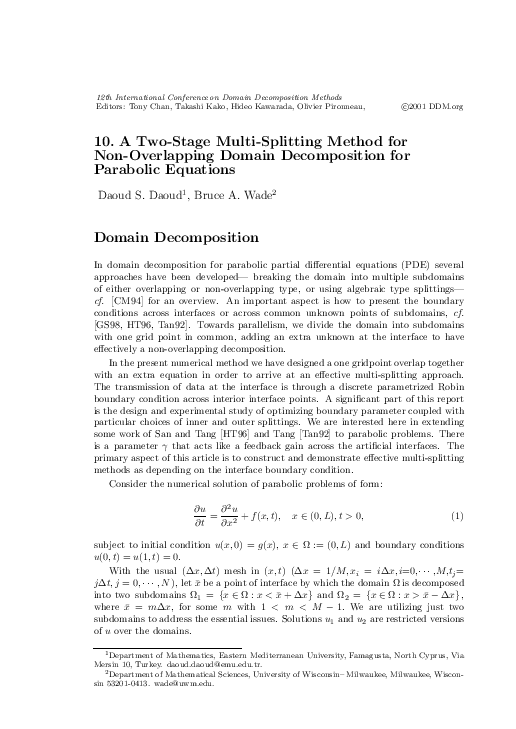 (PDF) A Two-Stage Multi-Splitting Method for Non-Overlapping Domain Decomposition for Parabolic ...