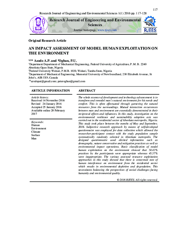 (PDF) AN IMPACT ASSESSMENT OF MODEL HUMAN EXPLOITATION ON THE ...