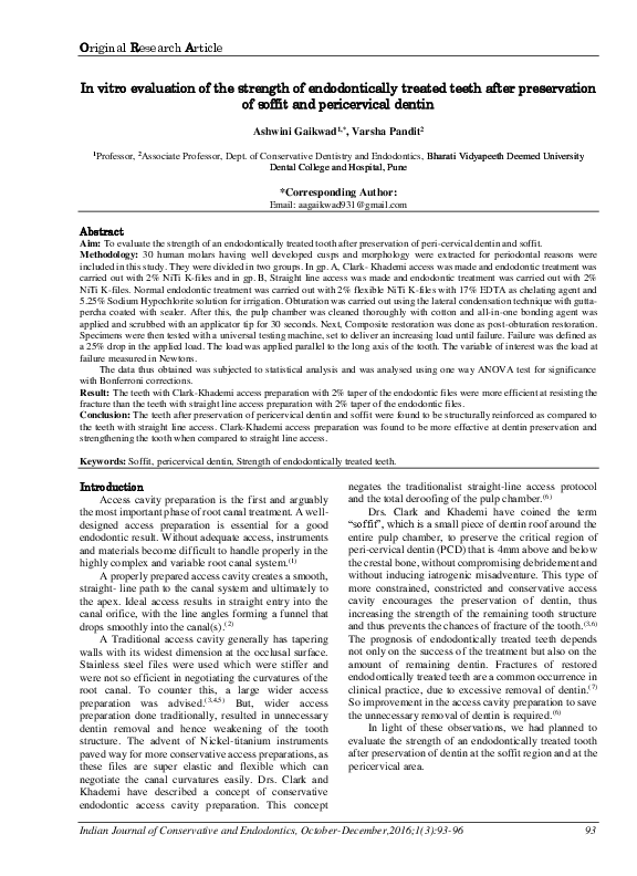 (PDF) In vitro evaluation of the strength of endodontically treated ...