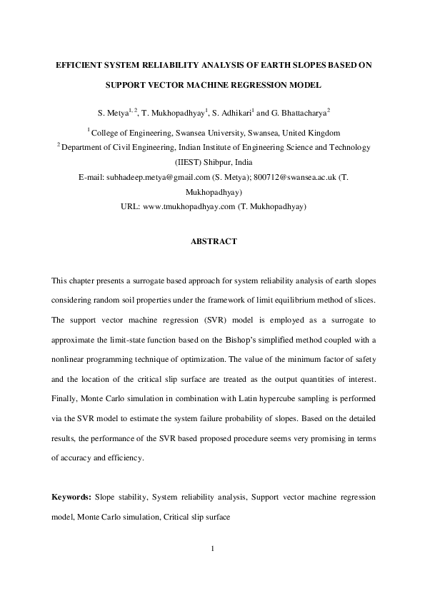 (PDF) SVR-Based Reliability Analysis of Earth Slopes