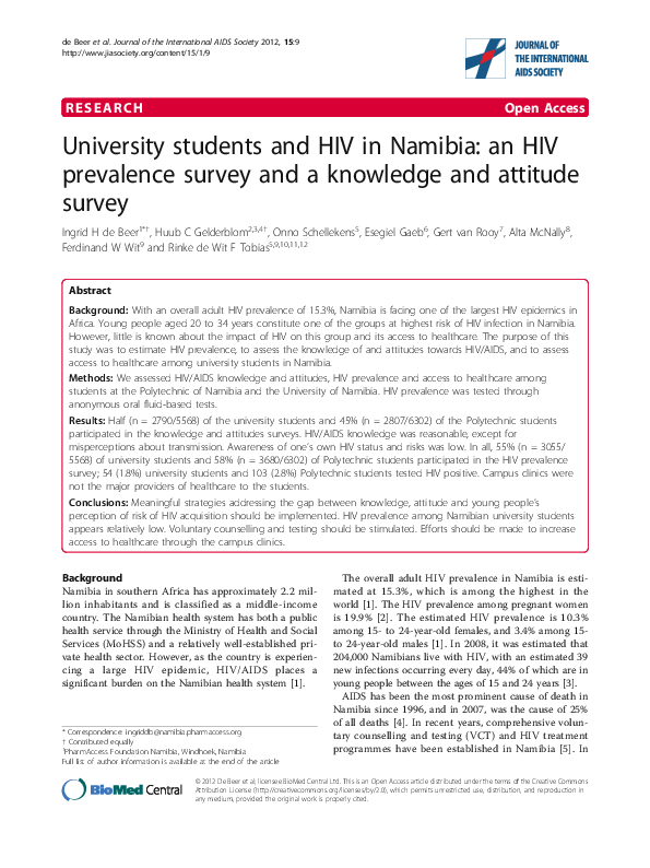 (PDF) University students and HIV in Namibia: an HIV prevalence survey ...