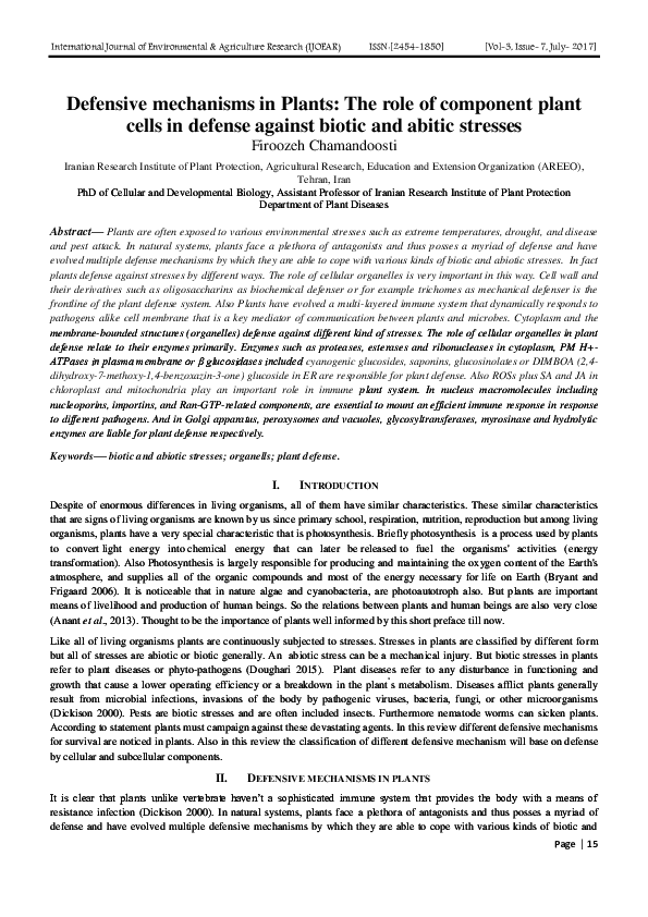 (PDF) Defensive mechanisms in Plants: The role of component plant cells ...