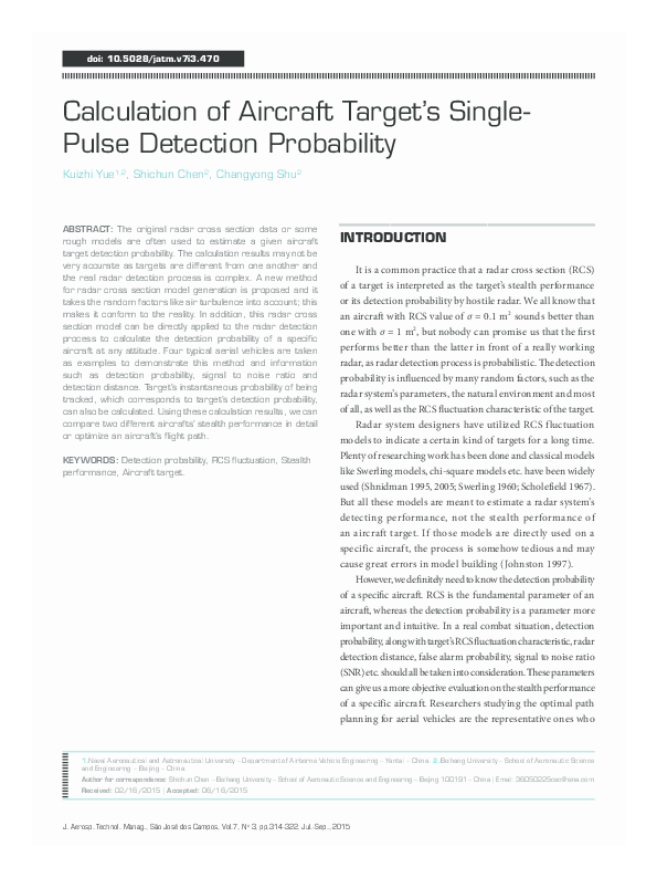 (PDF) Calculation of Aircraft Target's Single- Pulse Detection Probability