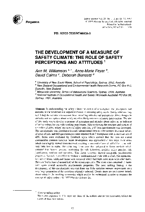 (PDF) The development of a measure of safety climate: The role of ...
