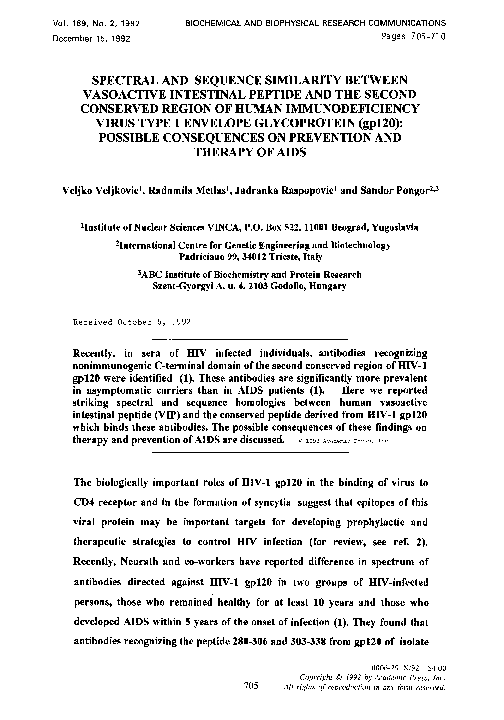 (PDF) Spectral and sequence similarity between vasoactive intestinal ...
