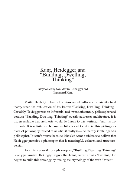 (PDF) Kant, Heidegger and "Building, Dwelling, Thinking"