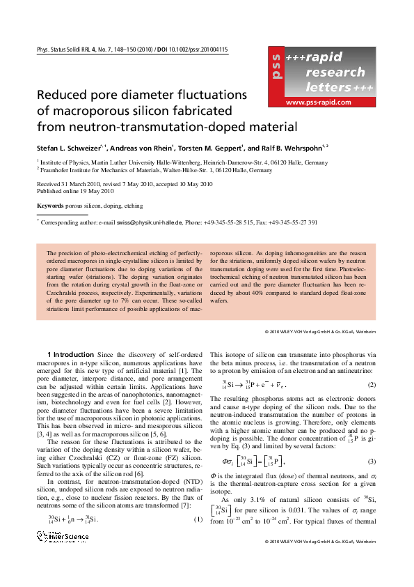 (PDF) Reduced pore diameter fluctuations of macroporous silicon ...