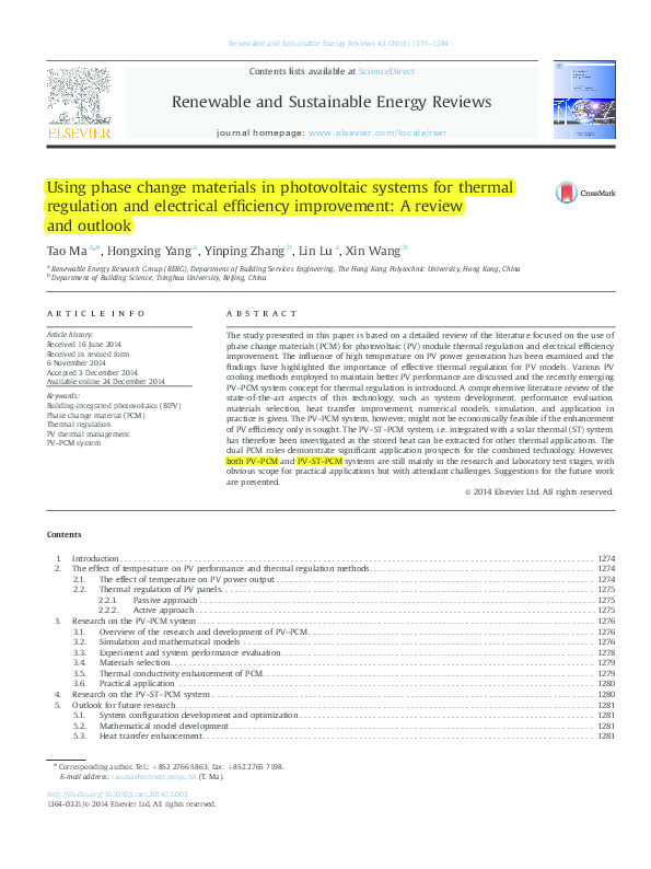 (PDF) Using phase change materials in photovoltaic systems for thermal ...