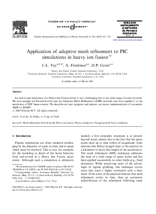 (PDF) Application of adaptive mesh refinement to PIC simulations in heavy ion fusion