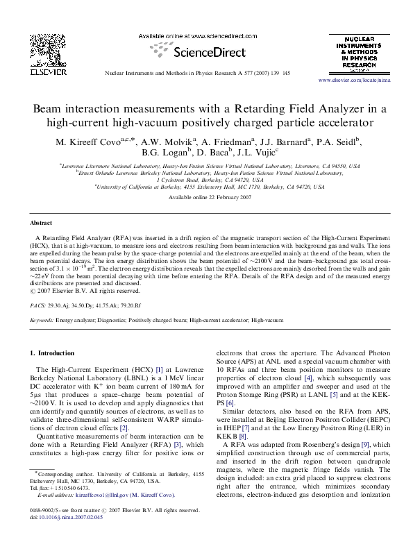 (PDF) Beam interaction measurements with a Retarding Field Analyzer in a high-current high ...