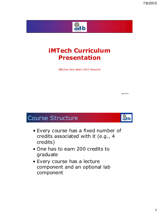 (PDF) iMTech Curriculum Presentation Effective from Batch 2015 Onwards | Monika Sidde - Academia.edu