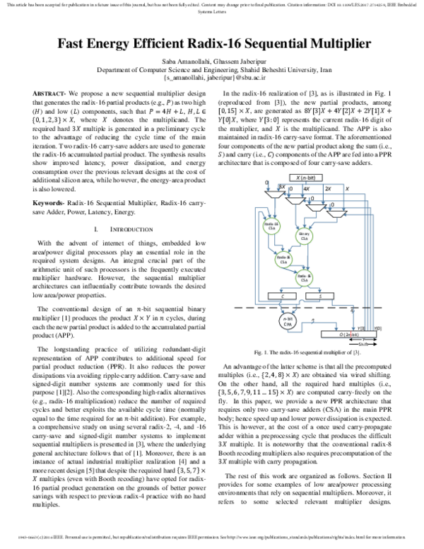 (PDF) Fast Energy Efficient Radix-16 Sequential Multiplier