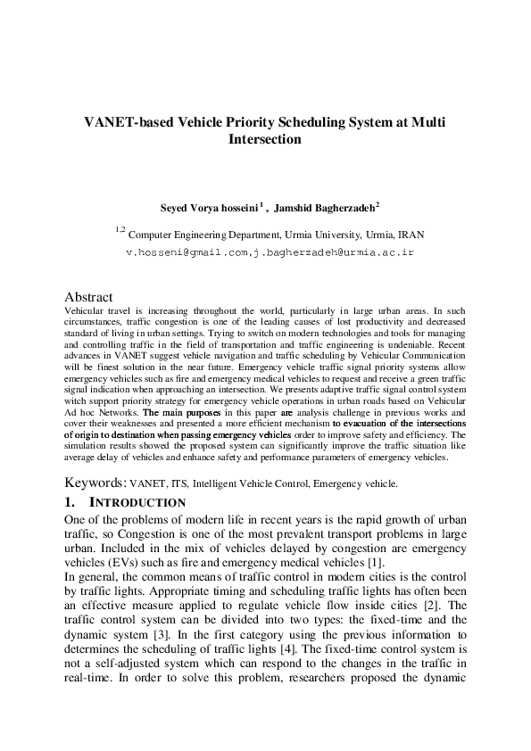 (PDF) VANET-based Vehicle Priority Scheduling System at Multi Intersection