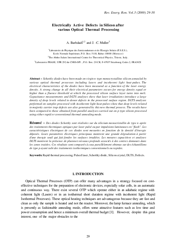 (PDF) Electrically Active Defects in Silicon after various Optical Thermal Processing