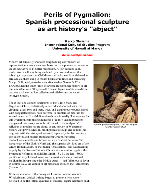(PDF) Perils of Pygmalion: Spanish processional sculpture as art ...