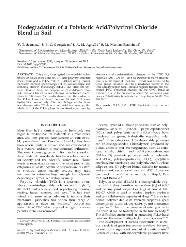 (PDF) Biodegradation of a polylactic acid/polyvinyl chloride blend in soil
