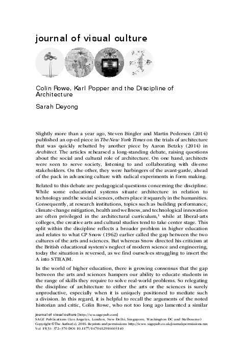 (PDF) Colin Rowe, Karl Popper, and the Discipline of Architecture