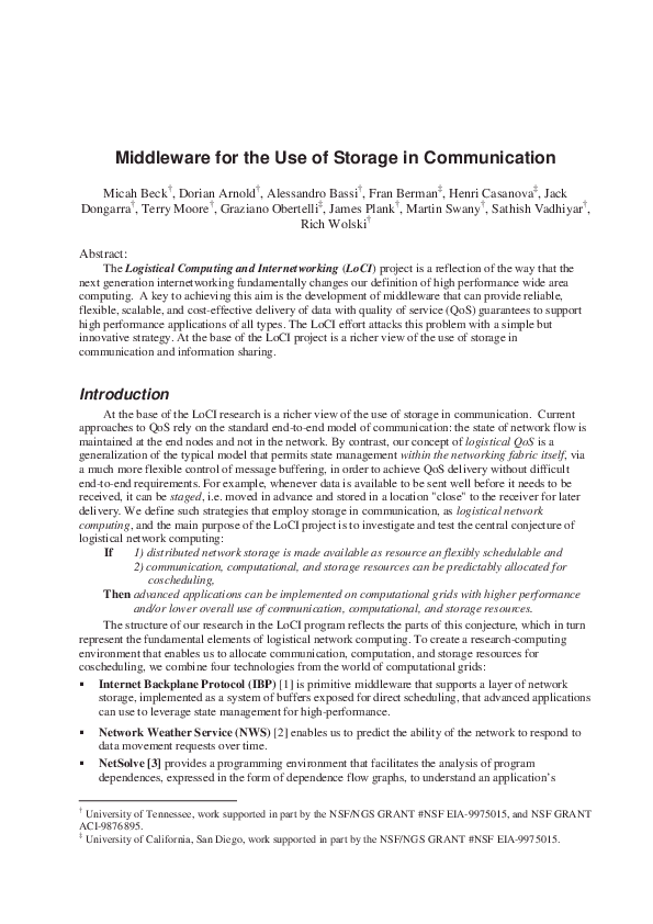 (PDF) Middleware for the use of storage in communication | Jack Dongarra - Academia.edu
