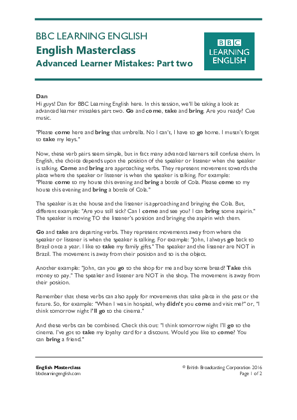 (PDF) English Masterclass Advanced Learner Mistakes: Part two